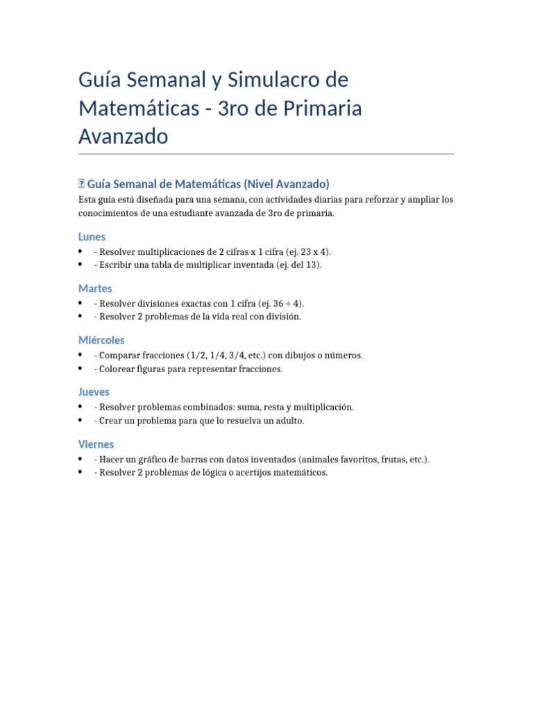 Guia Simulacro Matematicas 3ro Avanzado | PDF