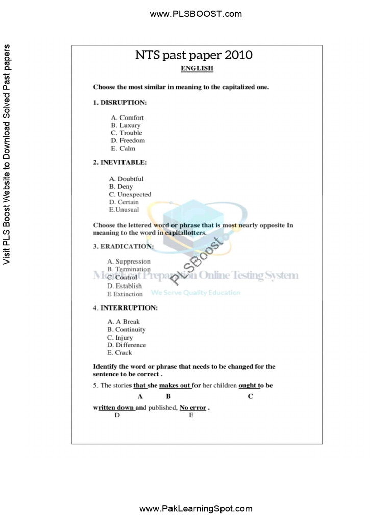 NTS Test Past Papers 2 PLS | PDF