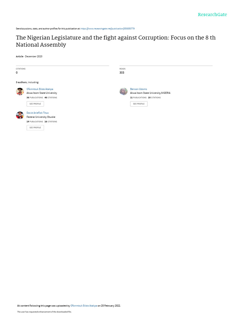 The Nigerian Legislature and The Fight Against Corruption | PDF ...