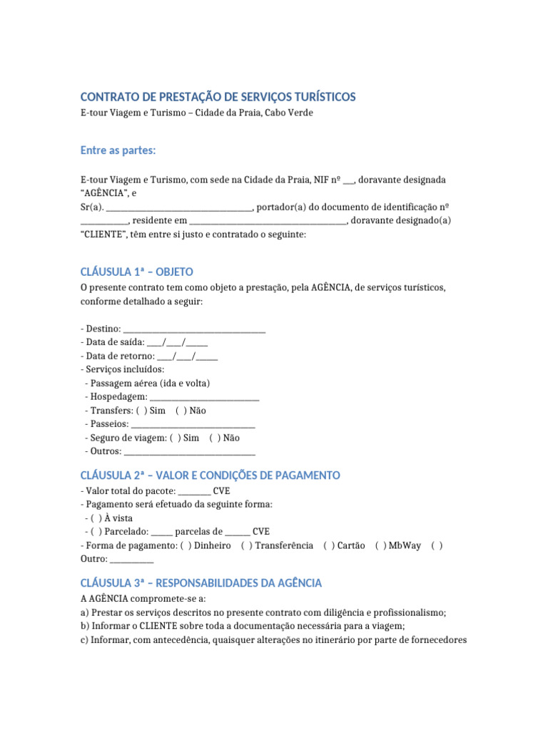 Contrato E-Tour Viagem Turismo | PDF | Turismo