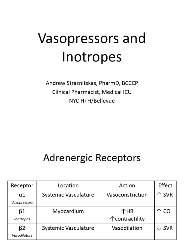 Vasopressors and Inotropes | PDF | Shock (Circulatory) | Medical Specialties