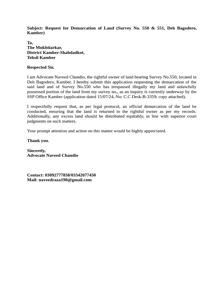 Demarcation Request for Land in Kamber | PDF