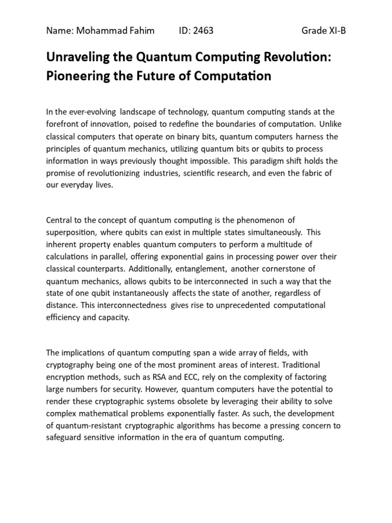 ARTICLE - Unraveling The Quantum Computing Revolution | PDF | Quantum ...