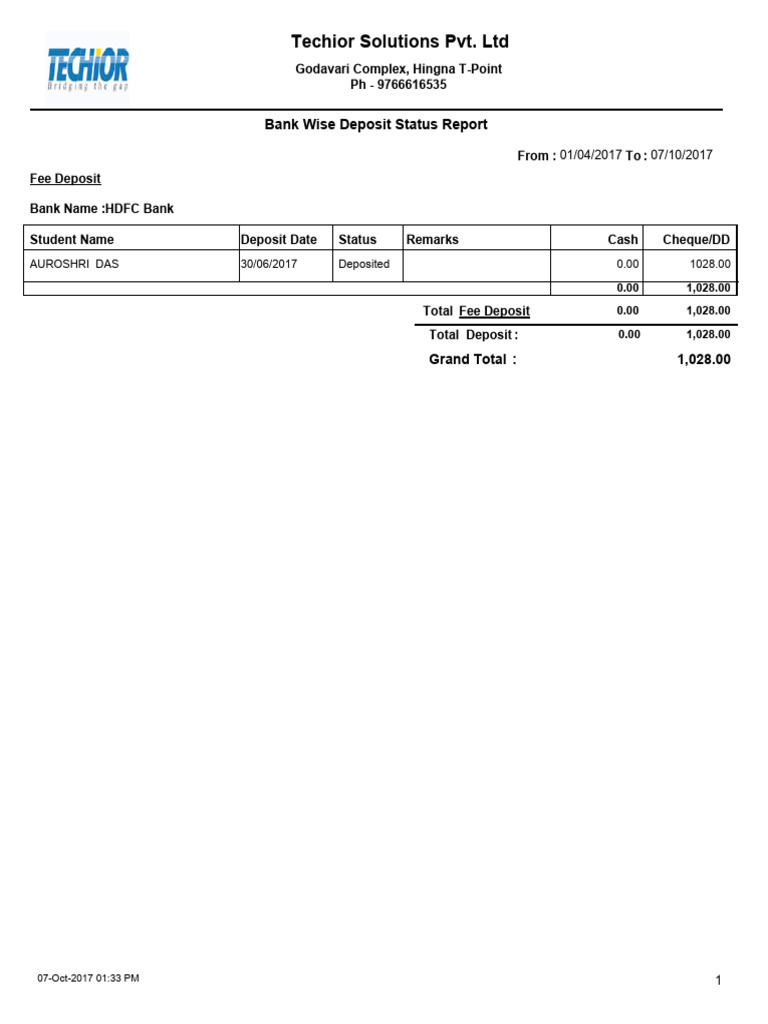 Bank Deposit Status Report 2017 | PDF