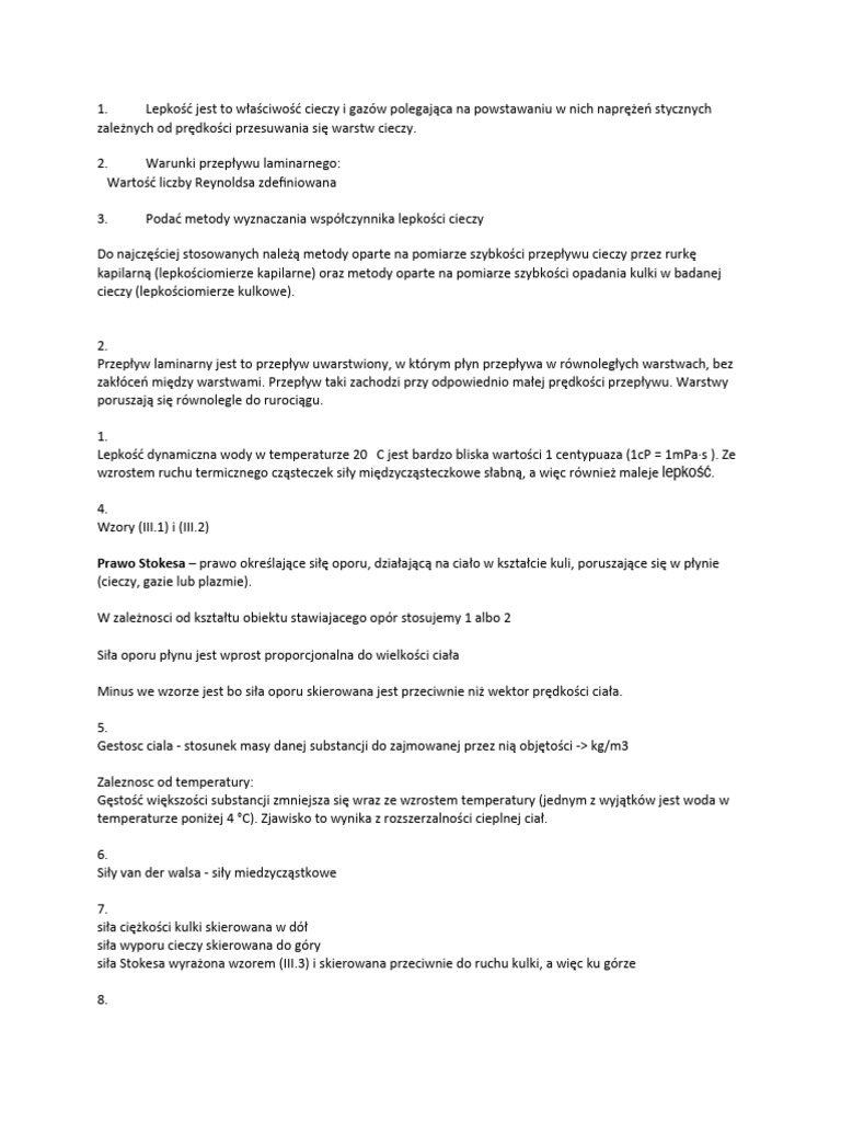 Prawo Stokesa: Lepko | PDF