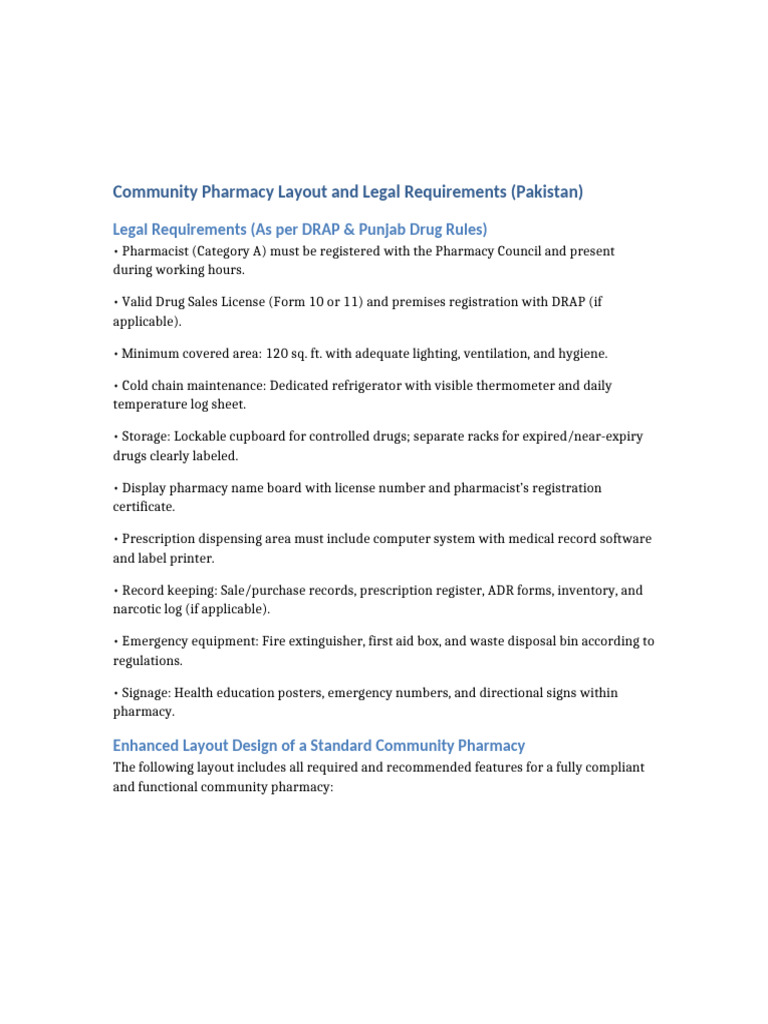 Community Pharmacy Layout Guidelines | PDF | Pharmacy | Prescription Drugs