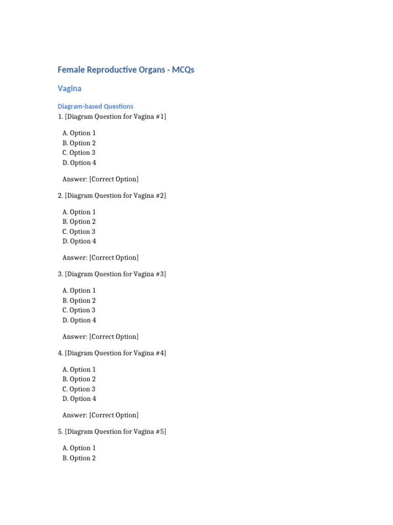MCQs on Female Reproductive System | PDF | Reproductive System | Female ...