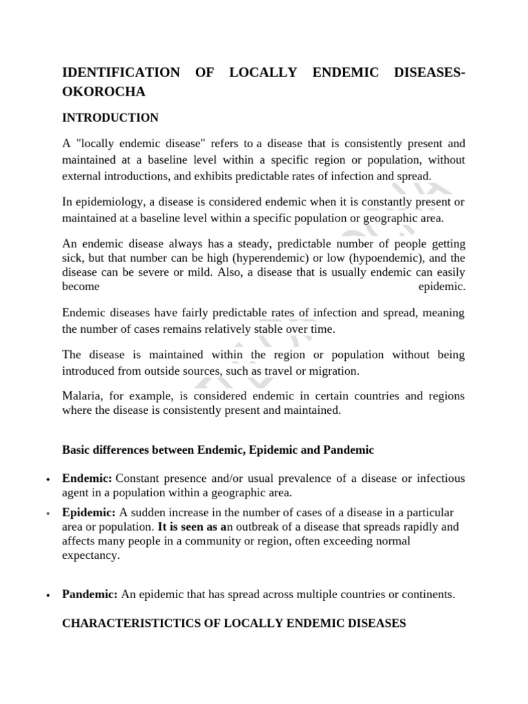 Identification of Endemic Diseases | PDF | Infection | Epidemics
