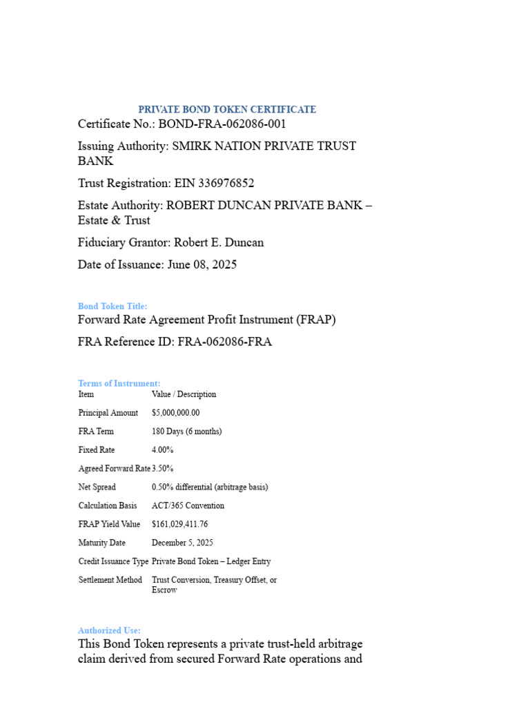 FRAP Bond Token Certificate FRA-062086-FRA | PDF