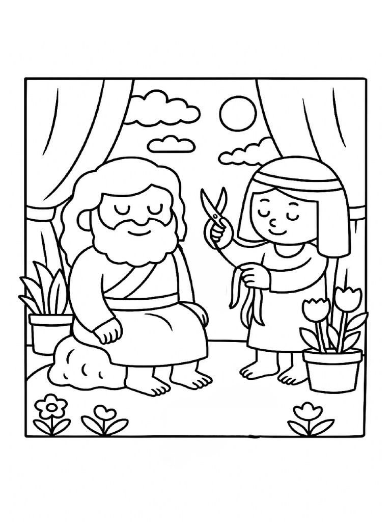 Samson and Delilah - Judges 16 Colouring Page Free Printable 4hshjo | PDF