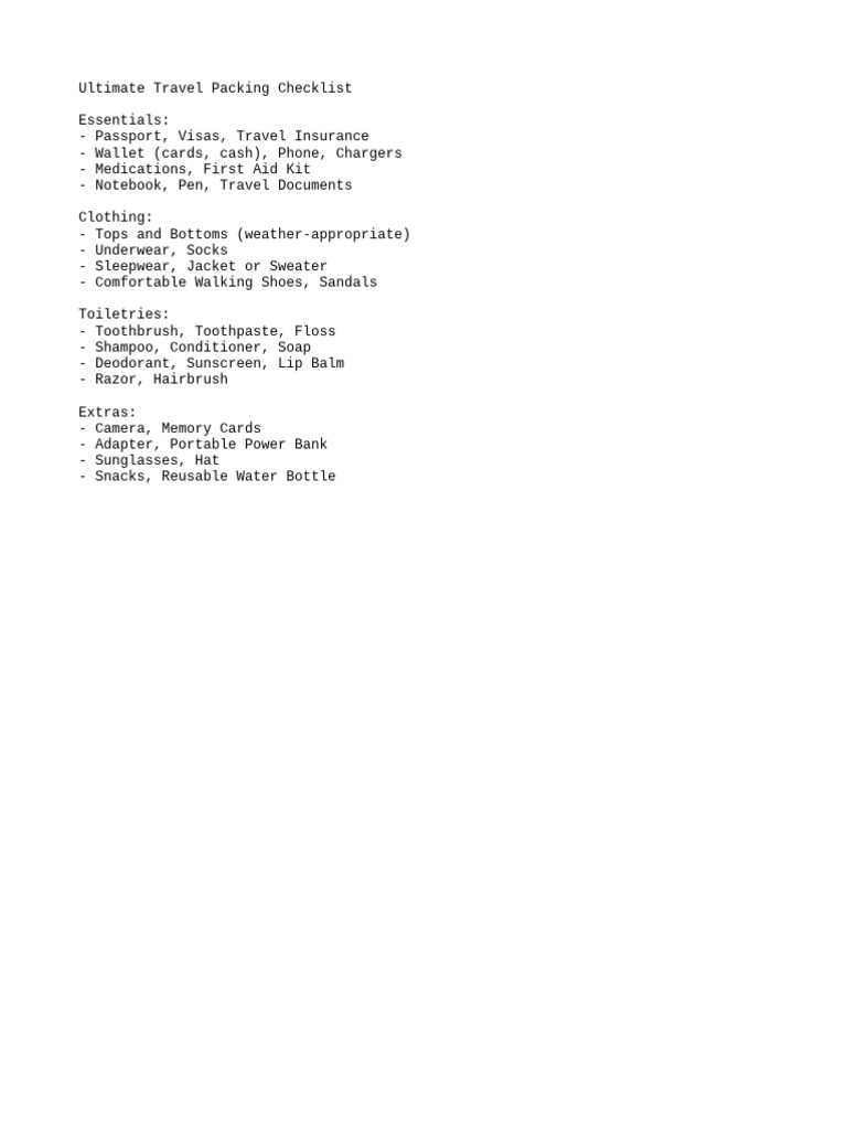 Ultimate Travel Packing Checklist PDF | PDF