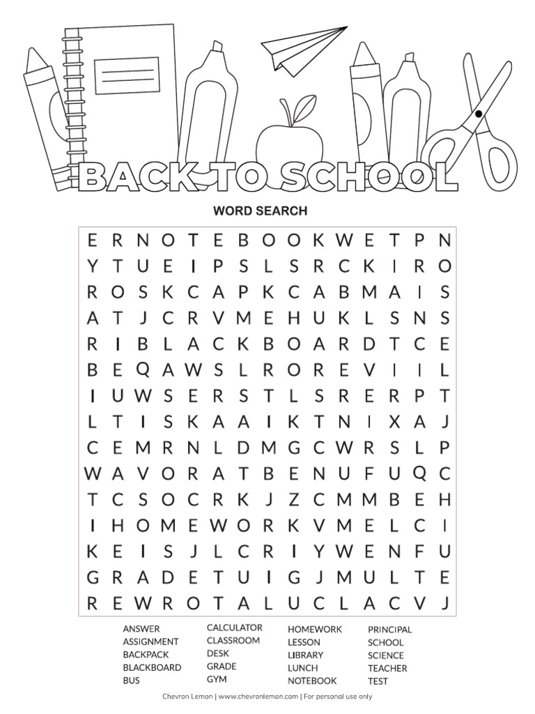 Back To School Word Search Puzzle Chevron Lemon | PDF