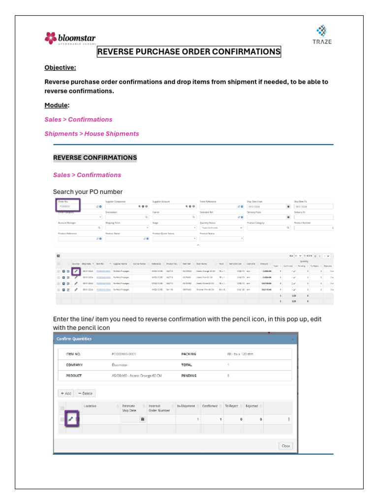Reverse Purchase Order Confirmations - Drop Items Shipment | PDF