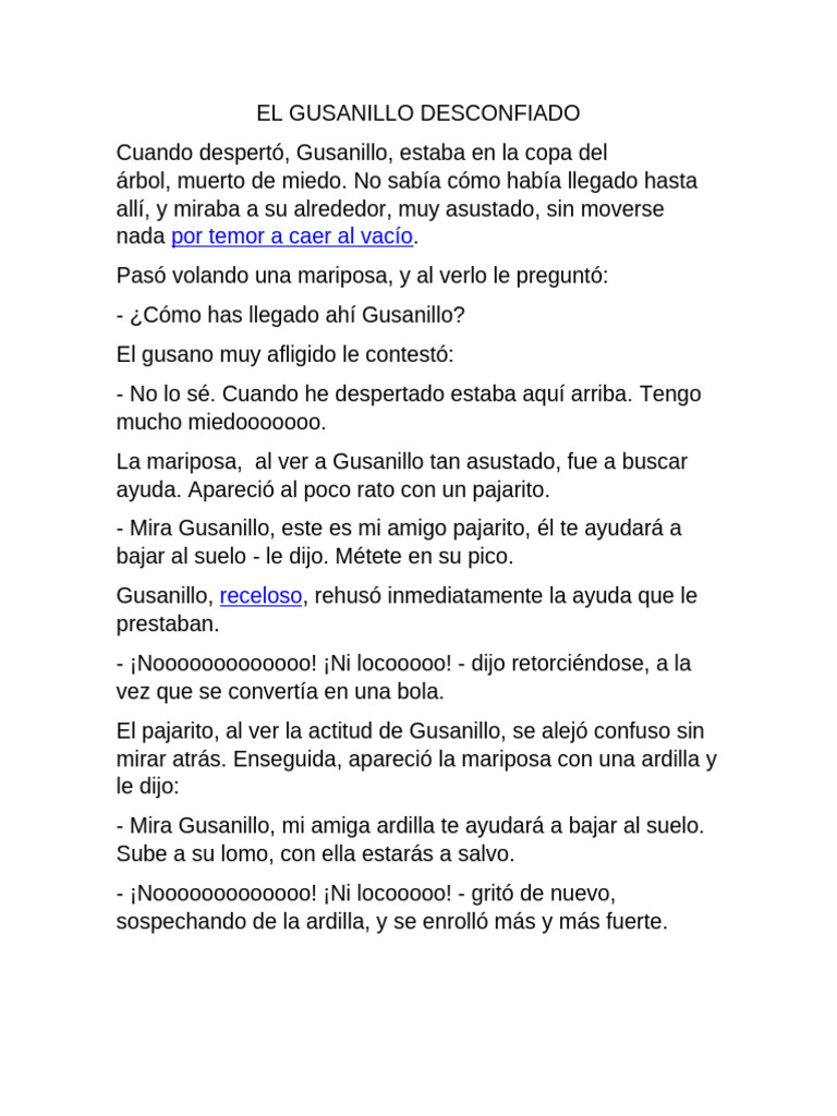 El gusanillo desconfiado: un cuento infantil | PDF
