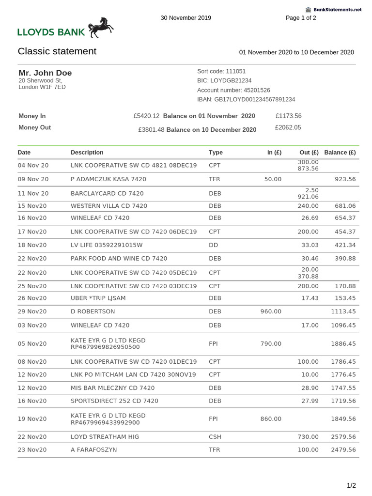 Lloyds Bank Statement | PDF | Regulation | Personal Finance