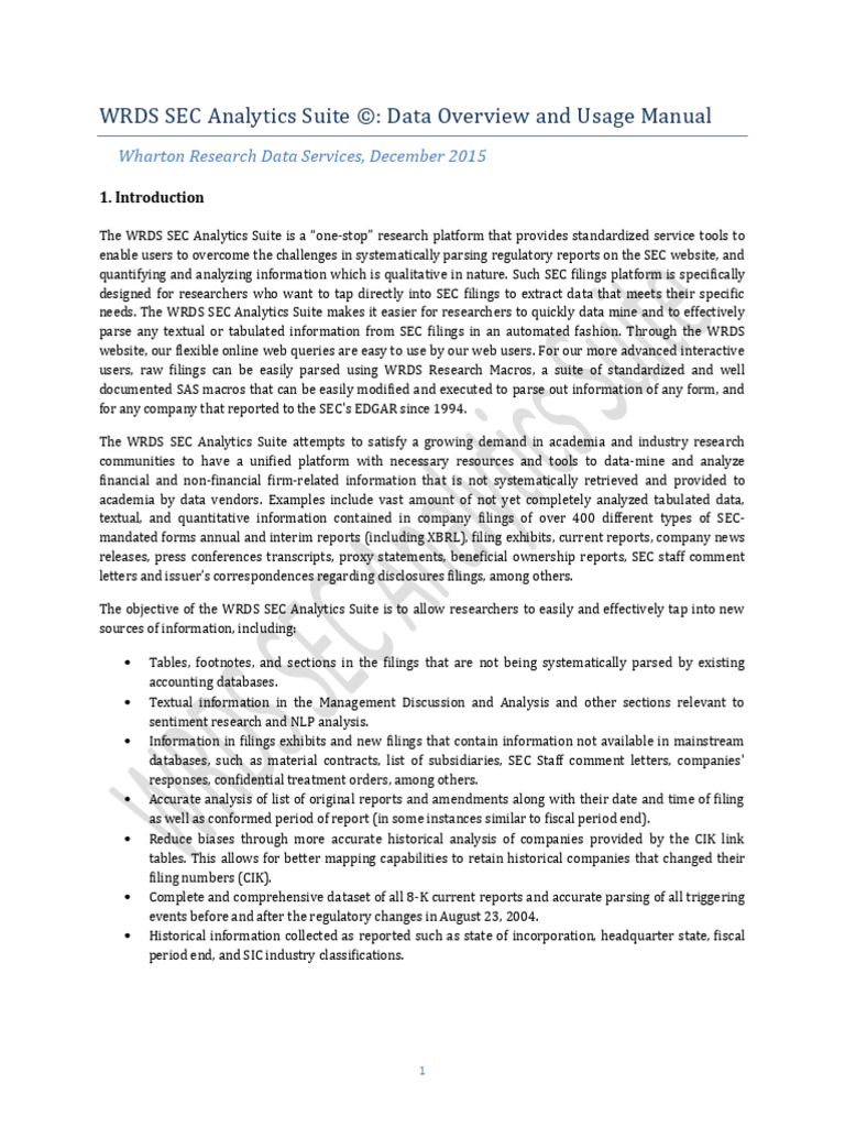 WRDS SEC Analytics Suite | PDF | U.S. Securities And Exchange ...
