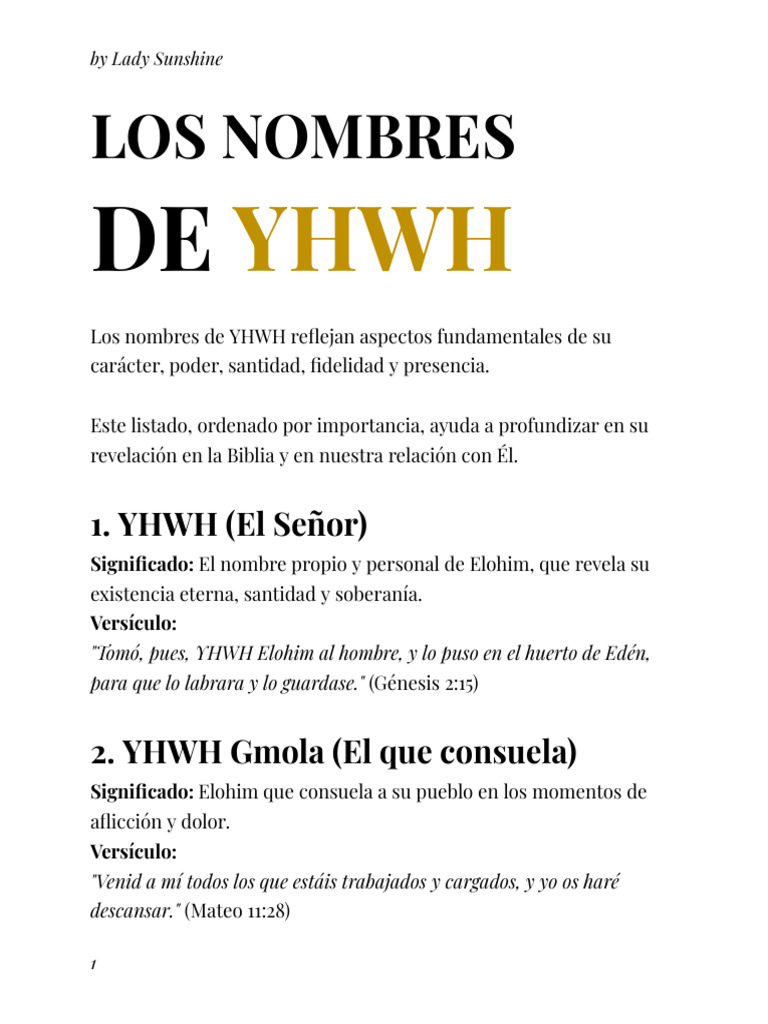 Los Nombres de YHWH - Lady Sunshine | PDF | Creencia religiosa y ...