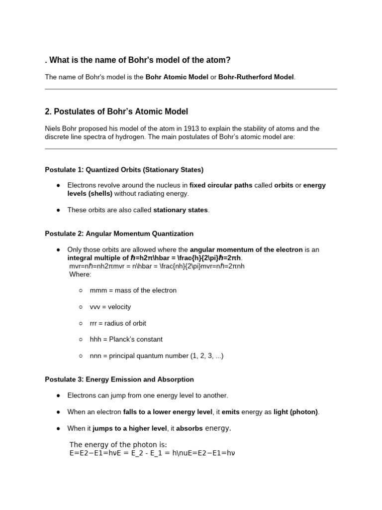 What Is The Name of Bohr's Model of The Atom | PDF