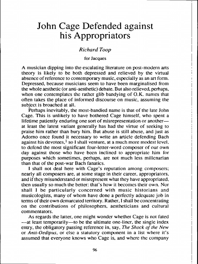 John Cage Defended Against His Appropriators | PDF | Postmodernism