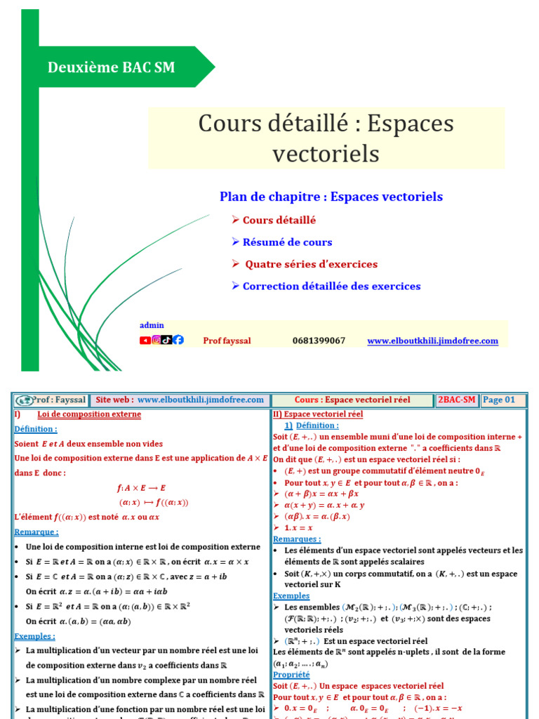 Cours sur les espaces vectoriels 2BAC SM | PDF | Base (algèbre linéaire ...