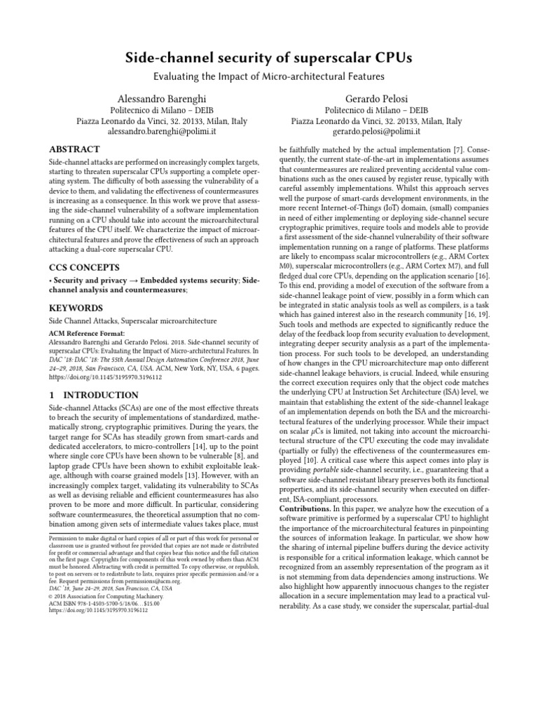 6 - Side-Channel Security of Superscalar CPUs - Evaluating The Impact of Micro-Architectural ...