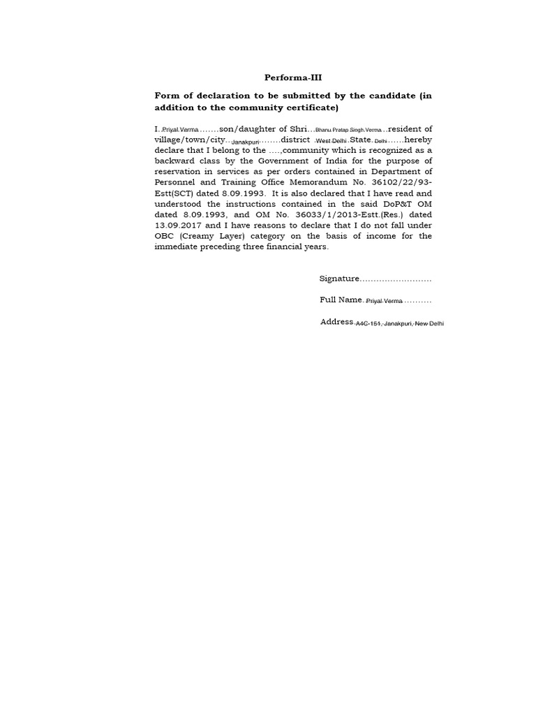 Declaration Obc 2 | PDF