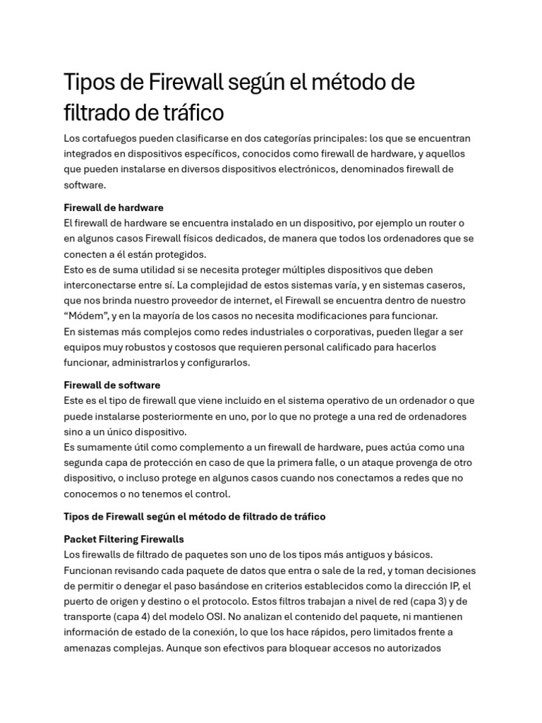 Tipos de Firewall y su Clasificación | PDF | Cortafuegos (informática ...