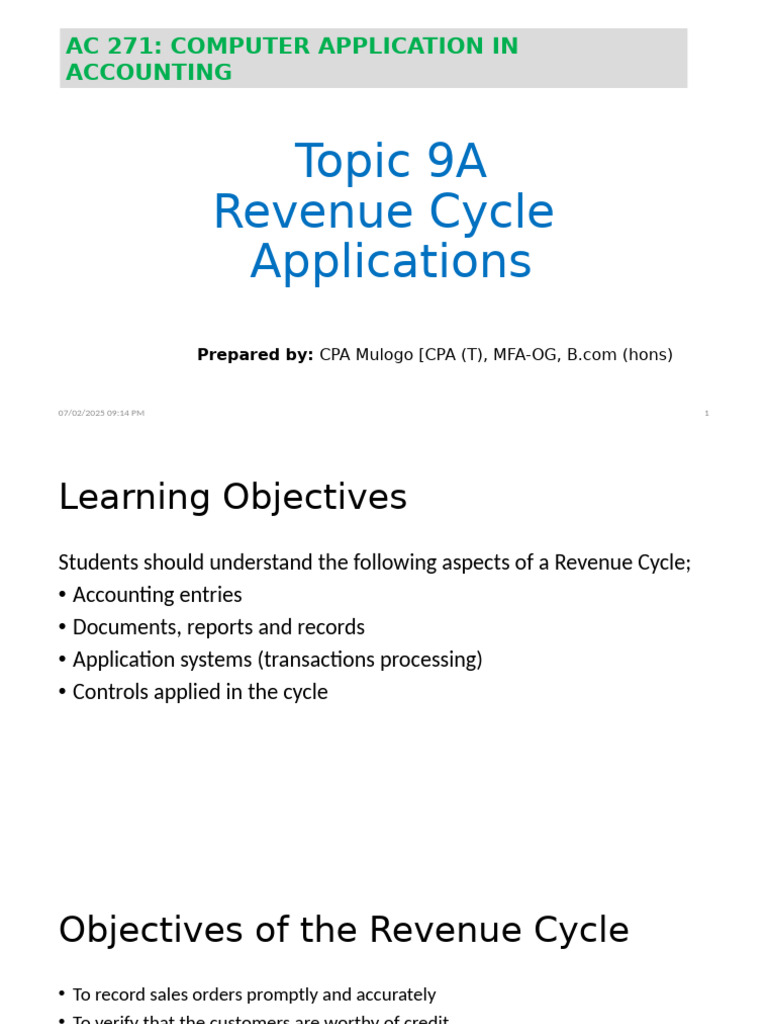 AC 271 Topic 09A - Revenue Cycle Applications | PDF | Receipt | Invoice