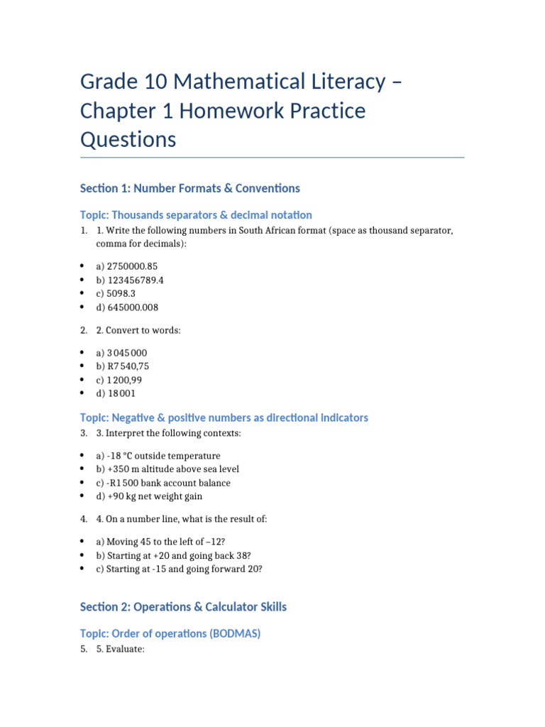 Grade 10 Maths Literacy Practice Term 4 | PDF
