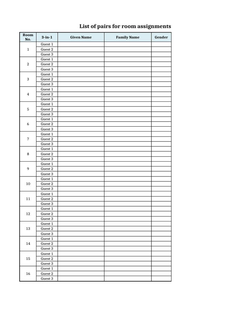 Room Assignment Lists for Guests | PDF