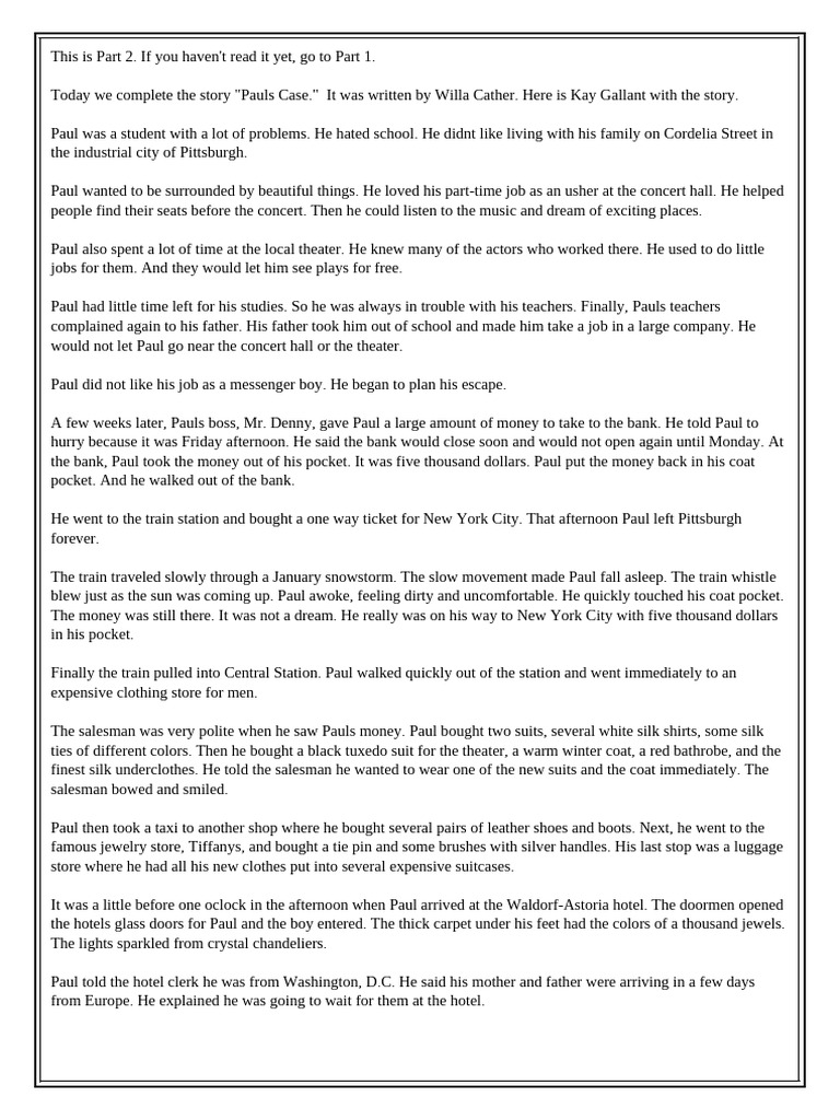 Paul S Case - Part 2 - by Willa Cather | PDF