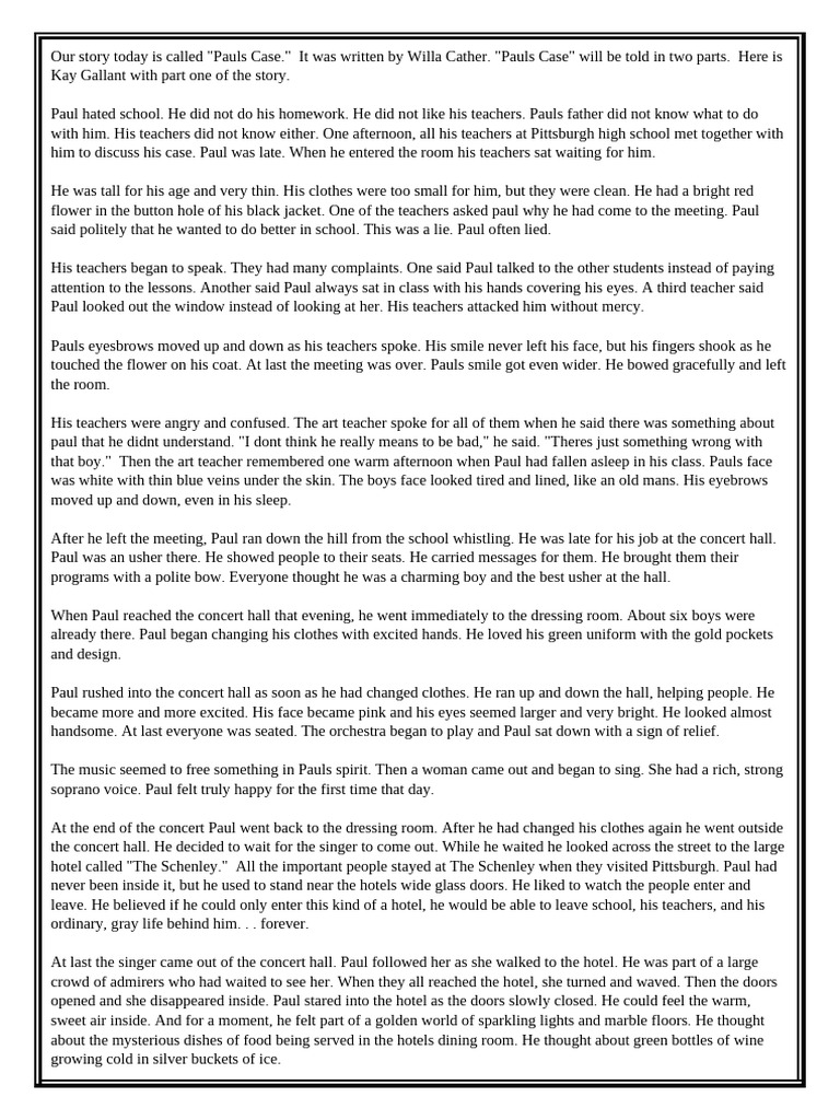 Paul S Case - Part 1 - by Willa Cather | PDF