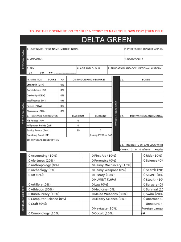 Delta Green Character Sheet | PDF