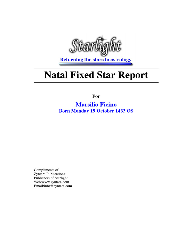Natal Star Report for Marsilio Ficino | PDF | Sky | Night Sky