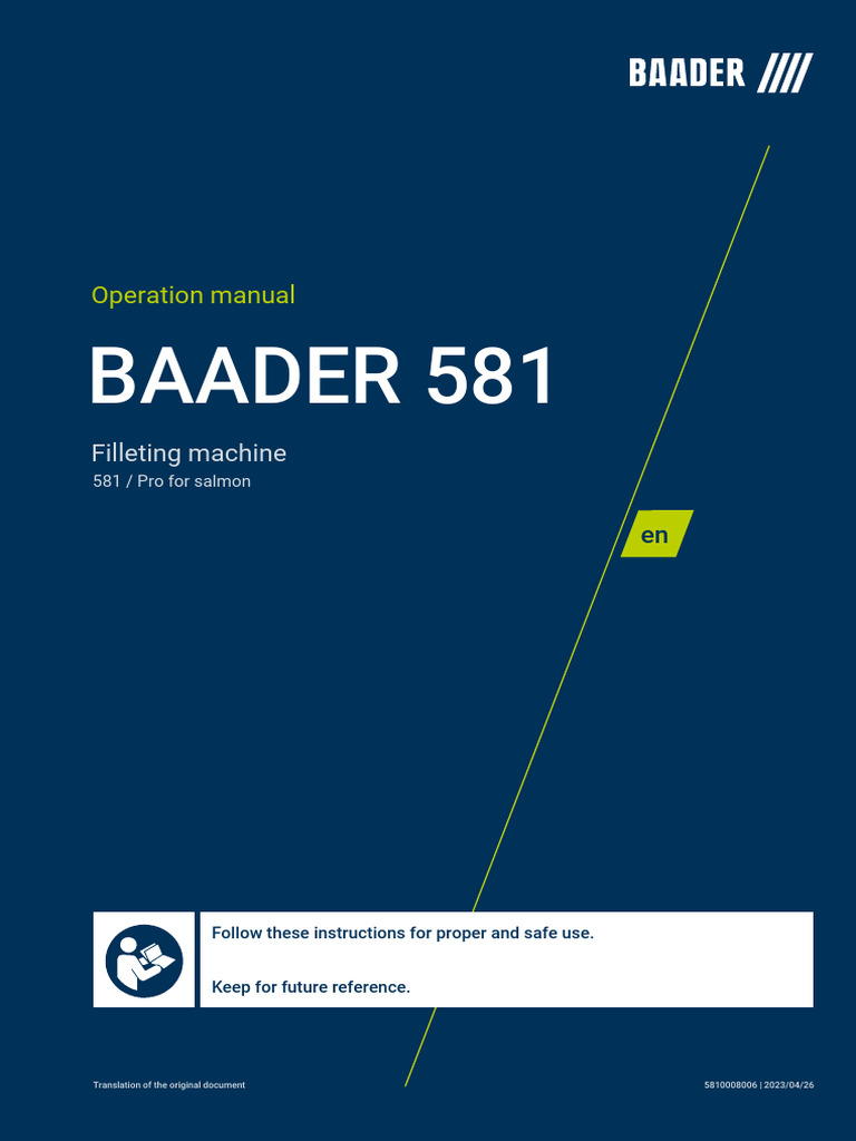 Baader 581: Operation Manual | PDF | Knife | Machines