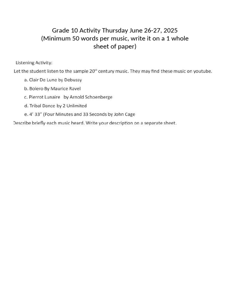 Grade 10 Activity Thursday June 26-27 | PDF