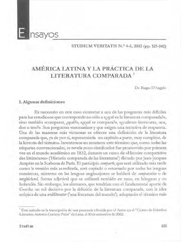 2002 Biagio D Ángelo - América Latina y La Práctica de La Literatura Comparada | PDF | America ...