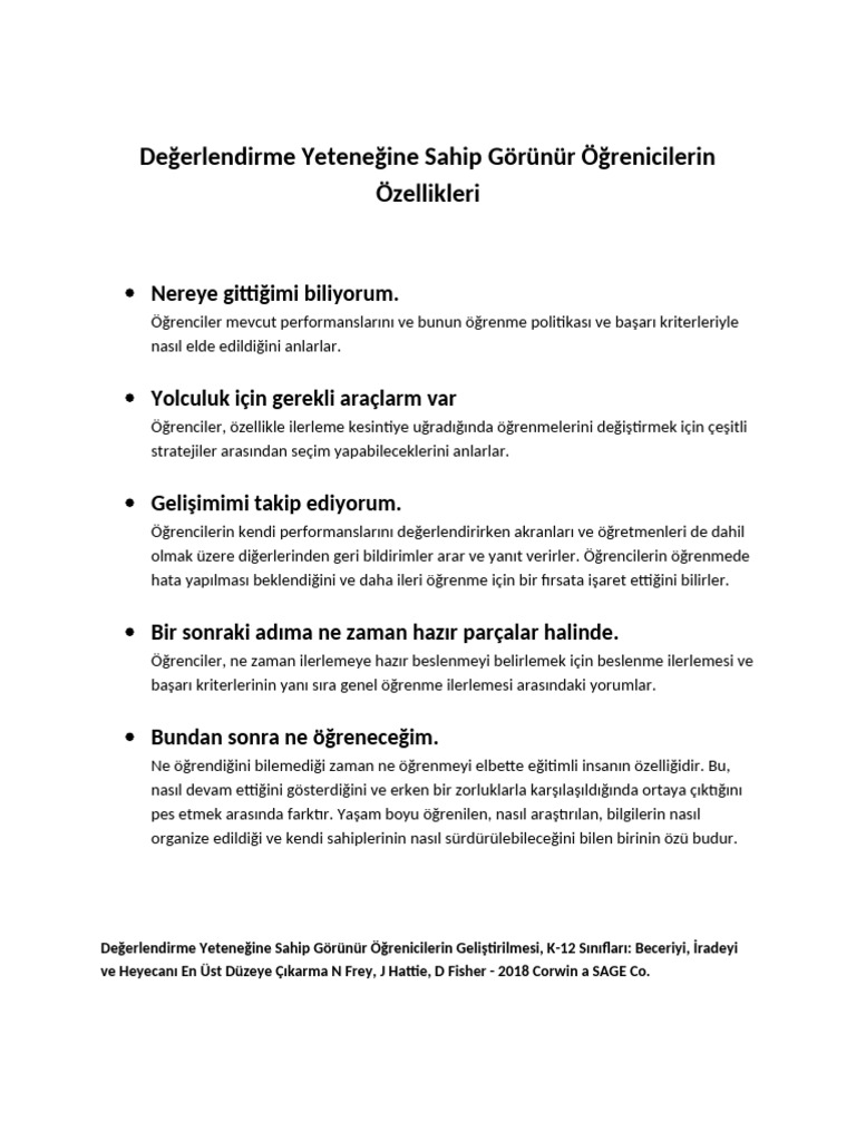 Characteristics of Assessment Capable Visible Learners - En.tr | PDF
