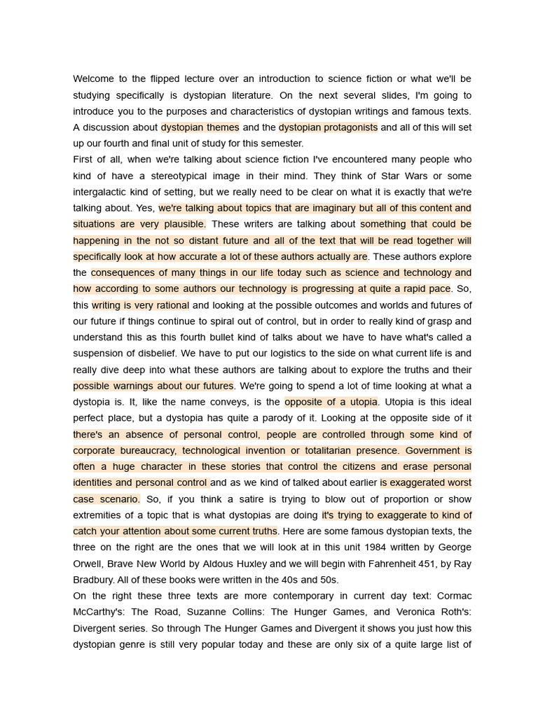 An Introduction To Dystopian Literature | PDF | Dystopia | Utopian And ...