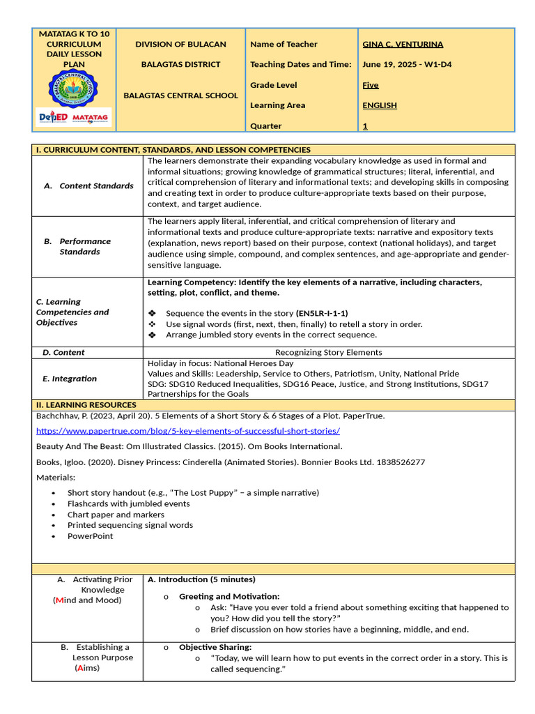 English Lesson Plan: Story Sequencing | PDF | Curriculum | Narrative