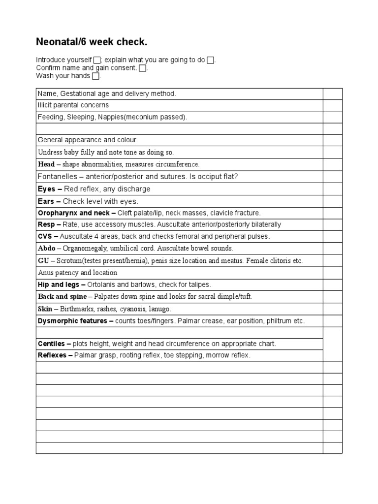 Neonatal 6-Week Check Guide | PDF