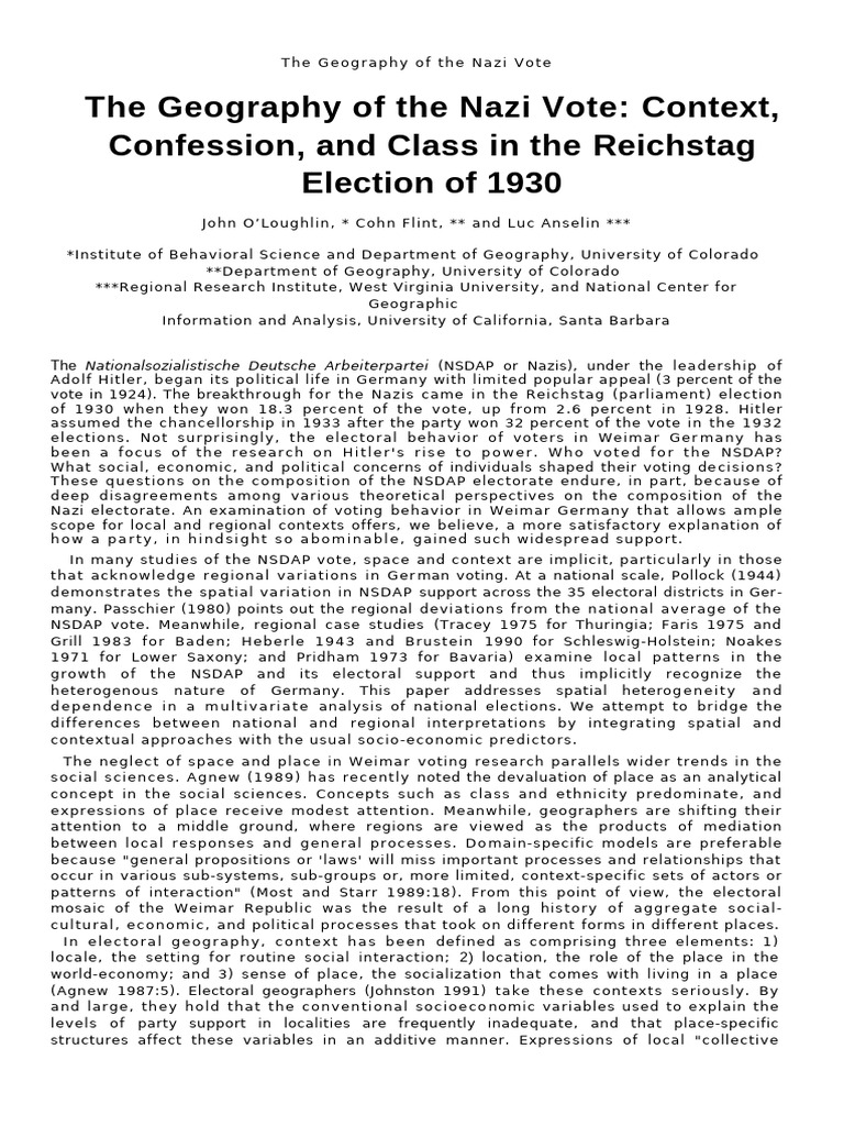 Analyzing the 1930 Nazi Vote Geography | PDF | Spatial Analysis ...