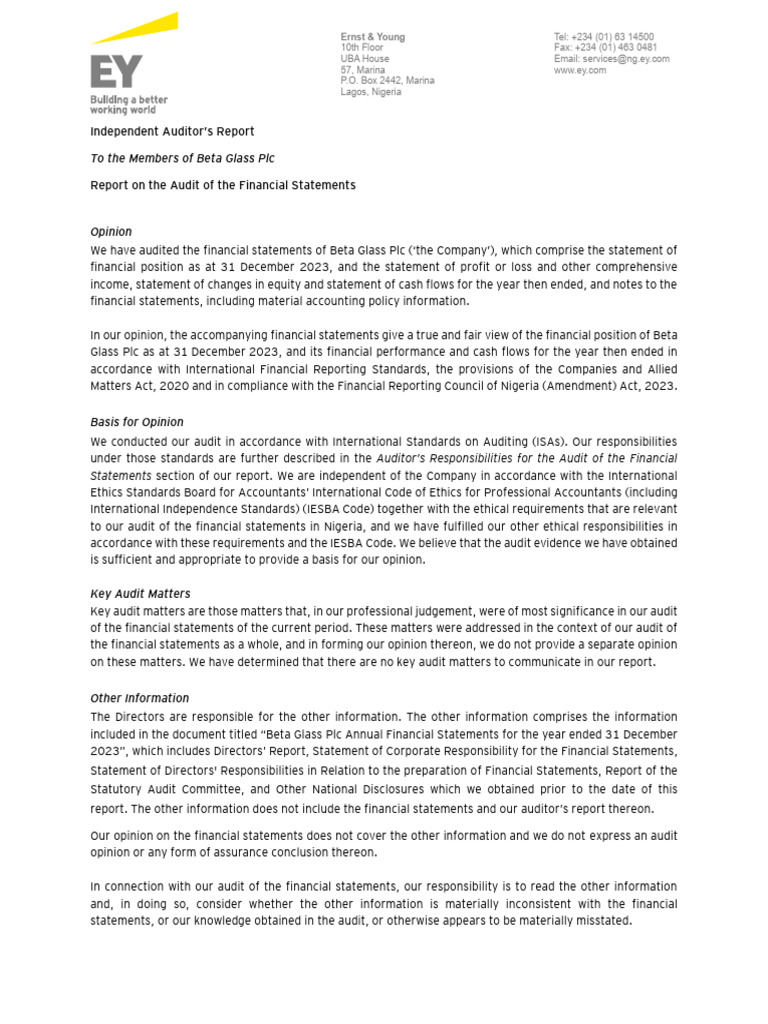 Beta Glass PLC - Quarter 5 - Financial Statement For 2023 Financial ...