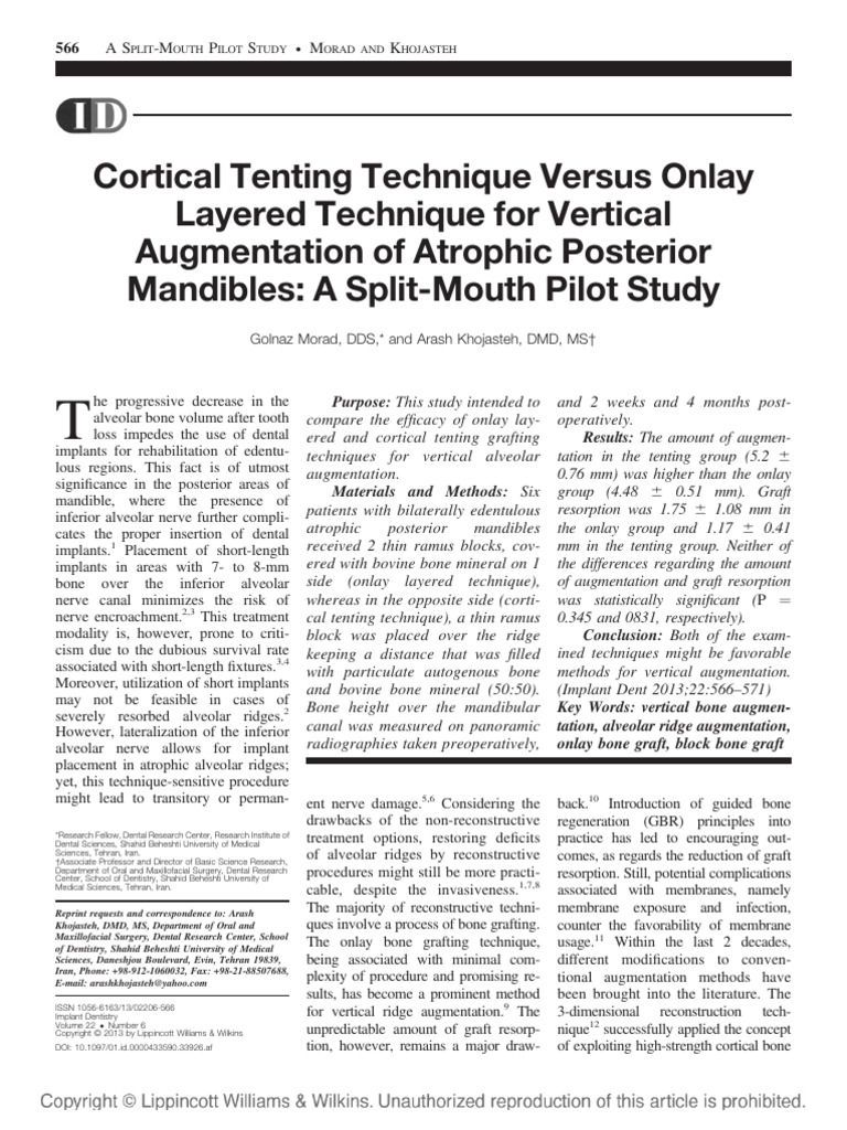 Cortical Tenting Technique Versus Onlay Layered Technique For Vertical ...