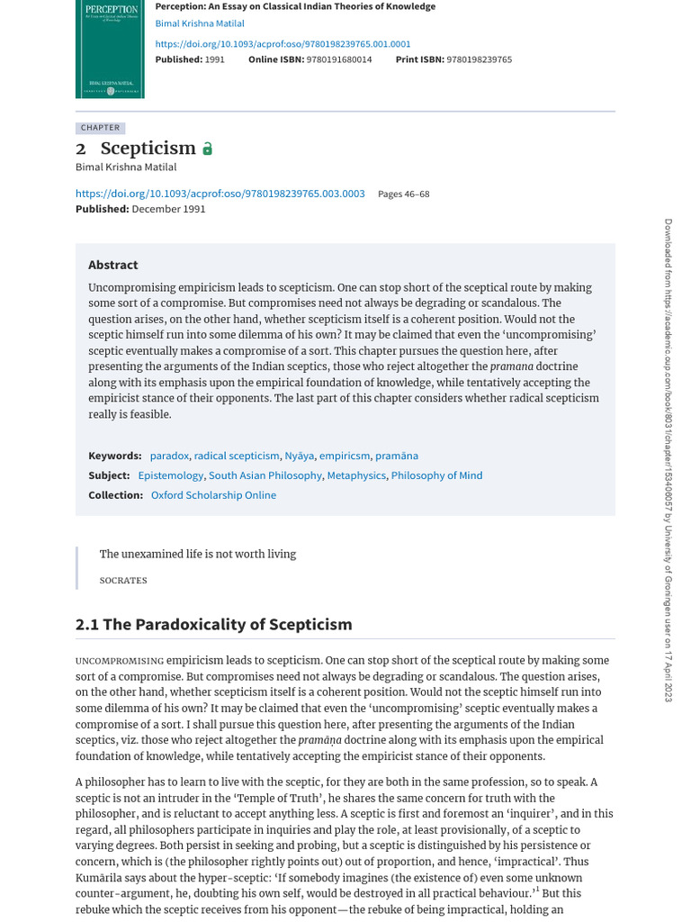 Matilal Skepticism. Tutorial 2. | PDF | Skepticism | Knowledge