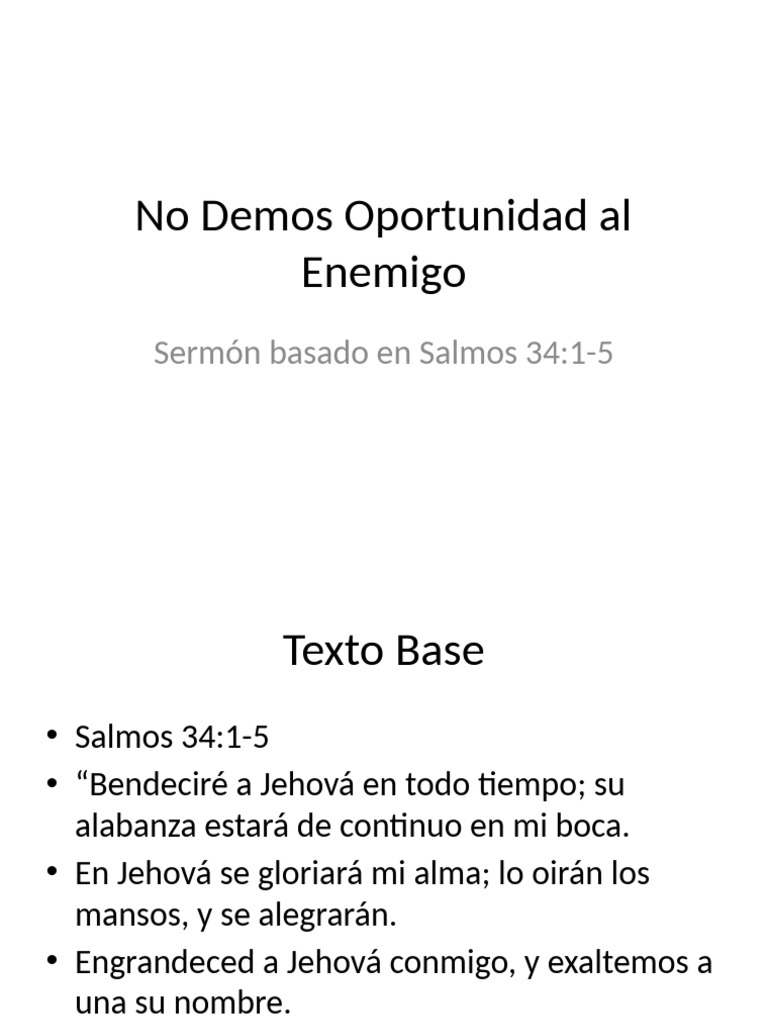 Sermón Salmos 34 1-5 No Dar Lugar Al Enemigo | PDF