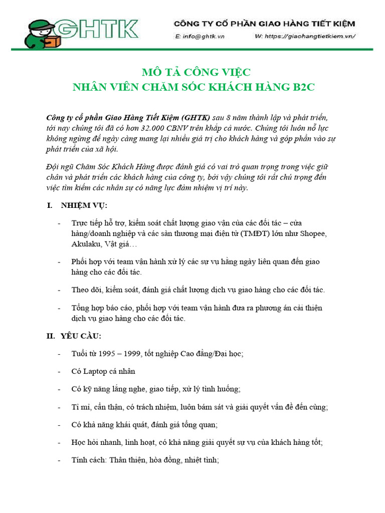 (HCM - V2) CSKH B2C. | PDF