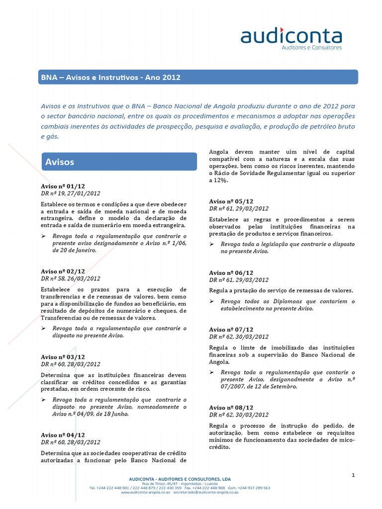 BNA-Avisos Instrutivos 2012 | PDF | Cheque (banco) | Conformidade ...