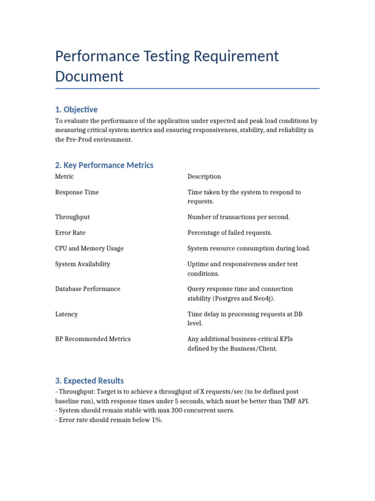 Performance Testing Requirements Document | PDF | Data Management ...