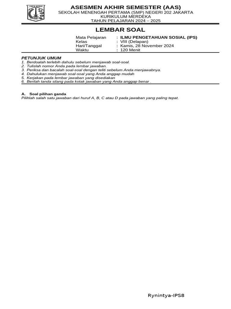 Soal Pas Ganjil Ips Tahun 2024 | PDF